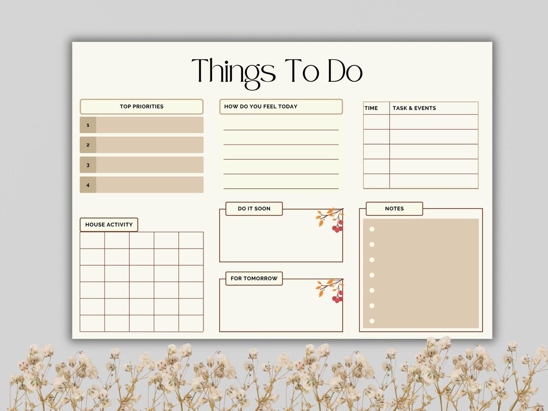 Printable Things to Do Planner Template, Printable Daily Planner ...