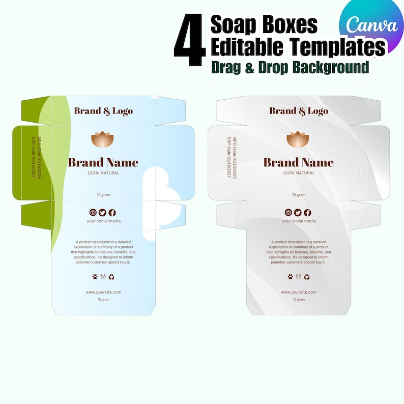 Rectangular Soap Box Template for Canva, Editable Unique Soap Packaging ...