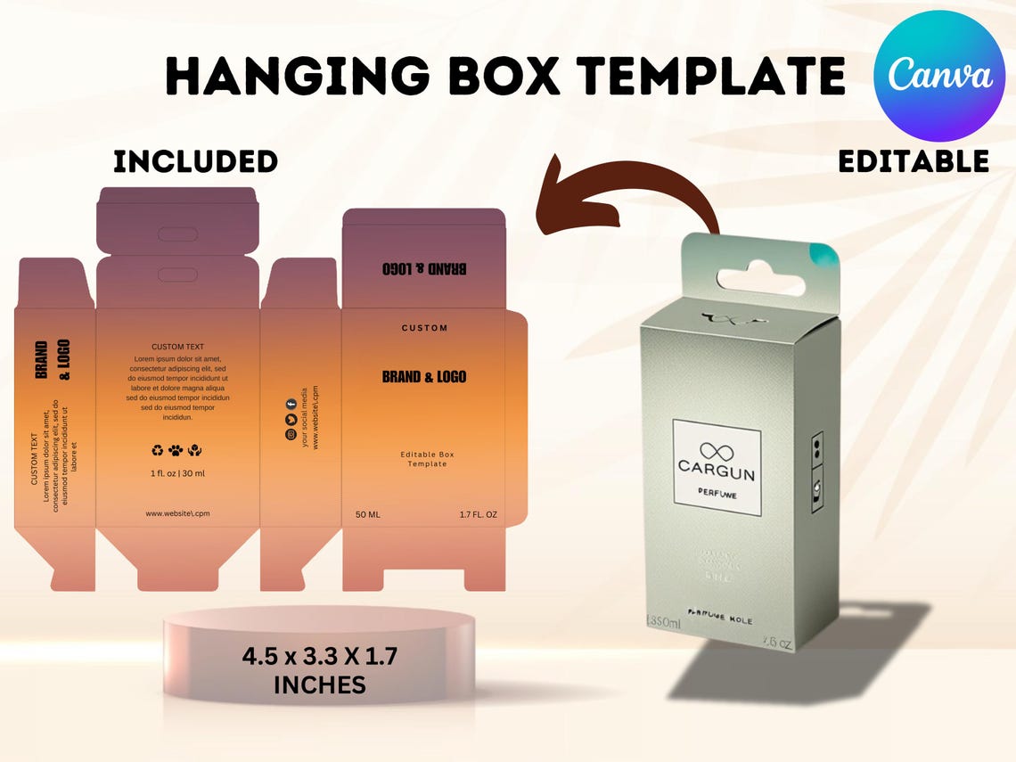 Editable Packaging Box Templates in Canva, Printable Hanging Box ...