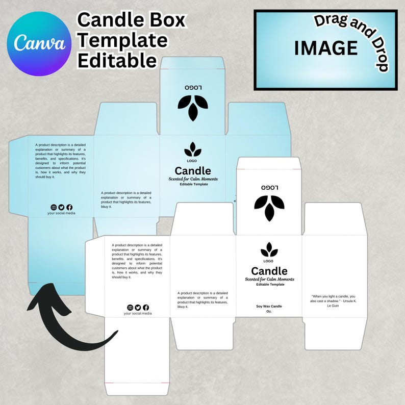 Editable Candle Box Template for Canva, Luxury Packaging for Handmade ...