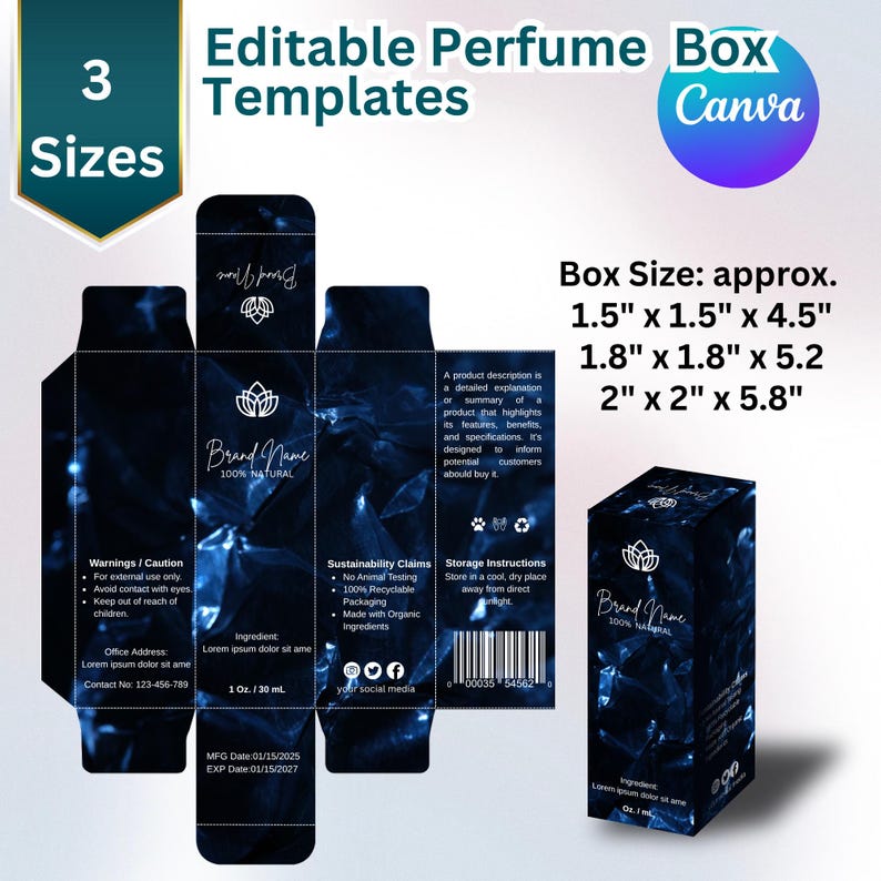 Editable Product Box Template for Canva, Custom Perfume Packaging Box ...