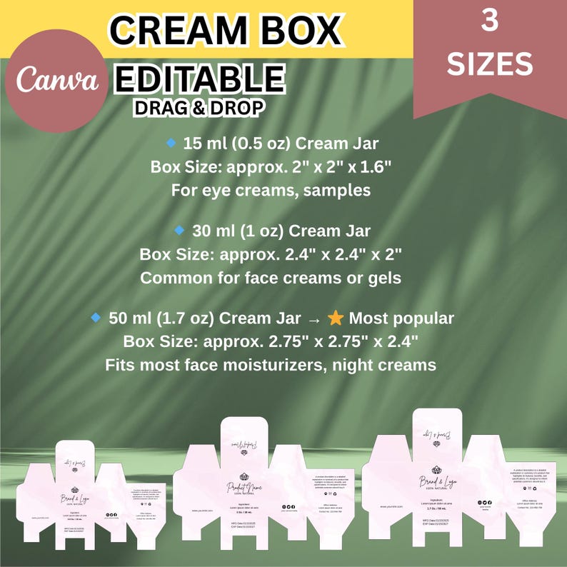 Skincare Cream Box Template for Canva, Editable Packaging Box Template ...