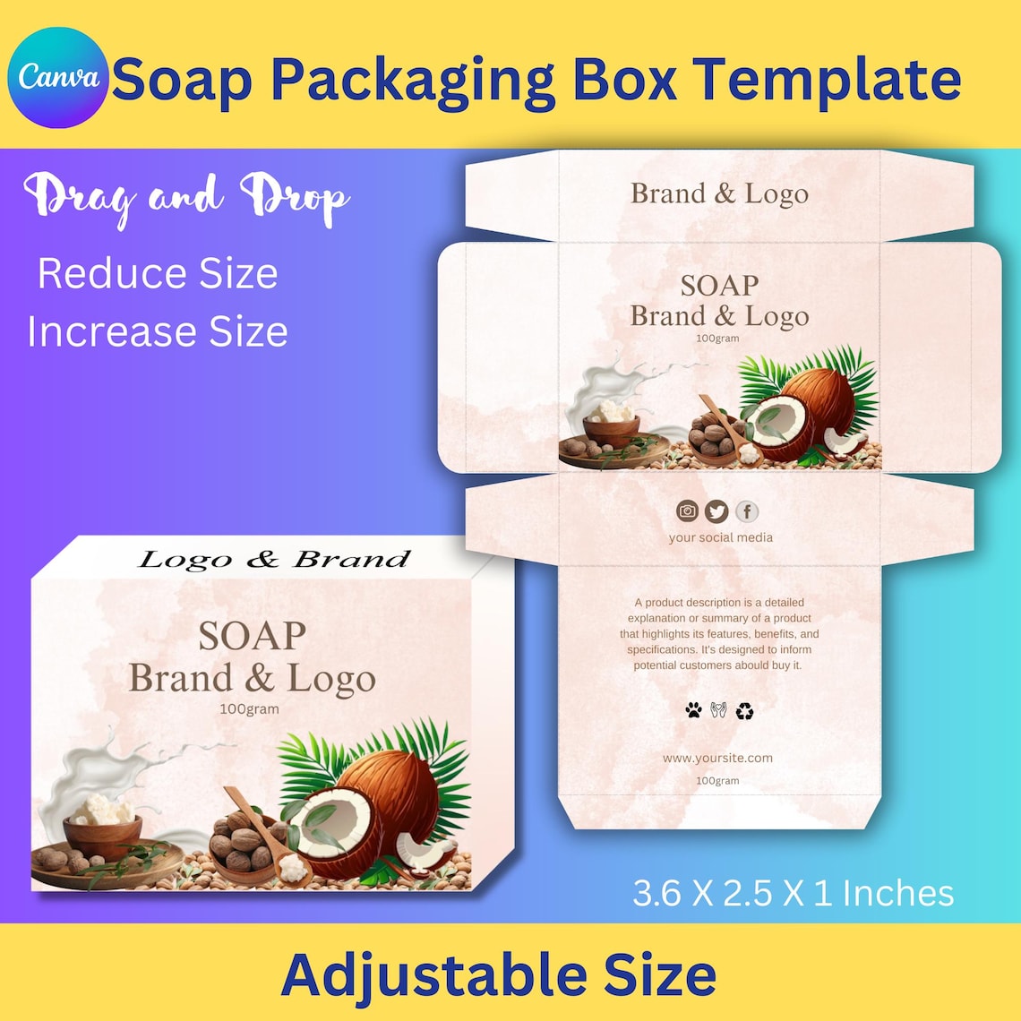 Soap Packaging Box Templates Editable in Canva, Printable Soap ...