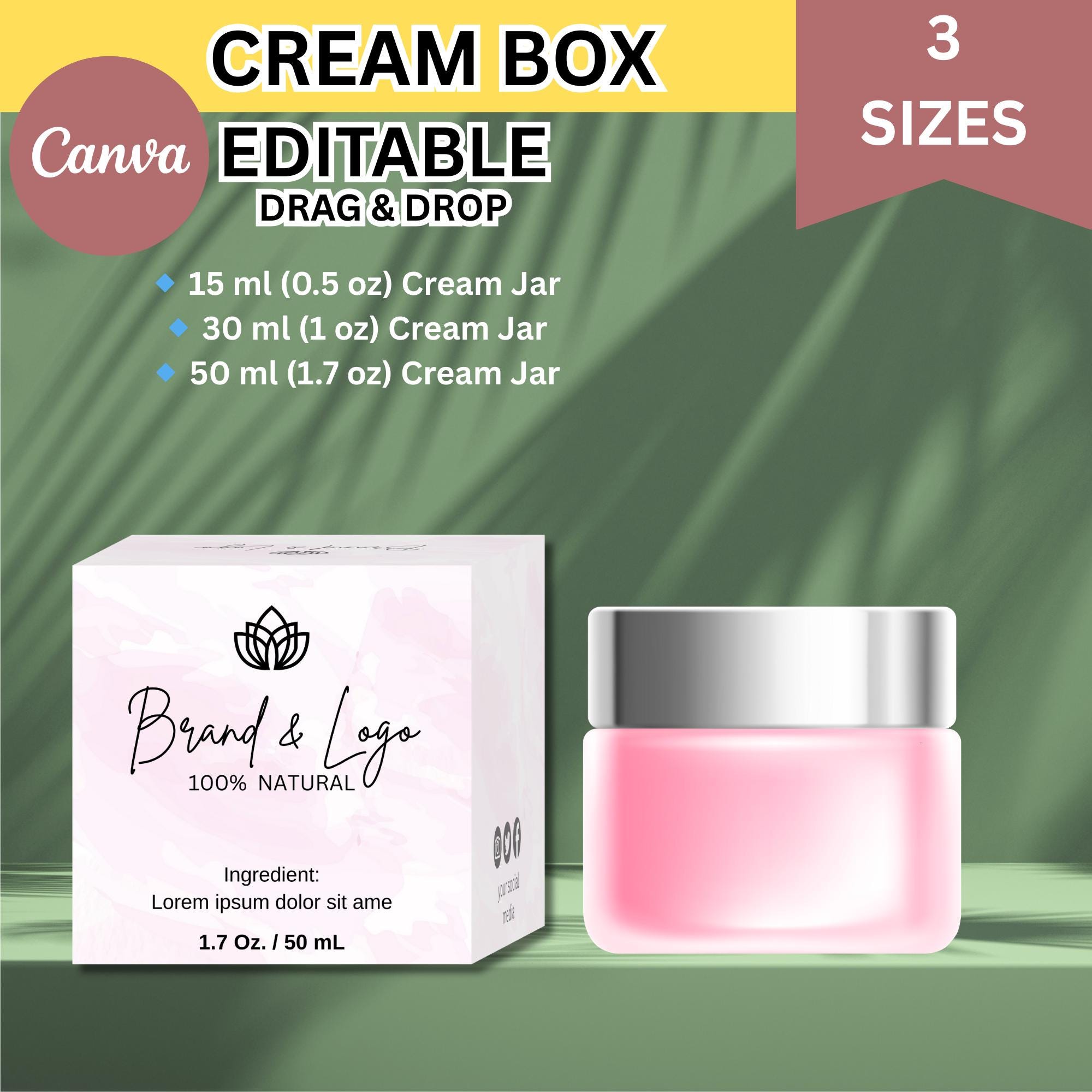 Skincare Cream Box Template for Canva, Editable Packaging Box Template ...