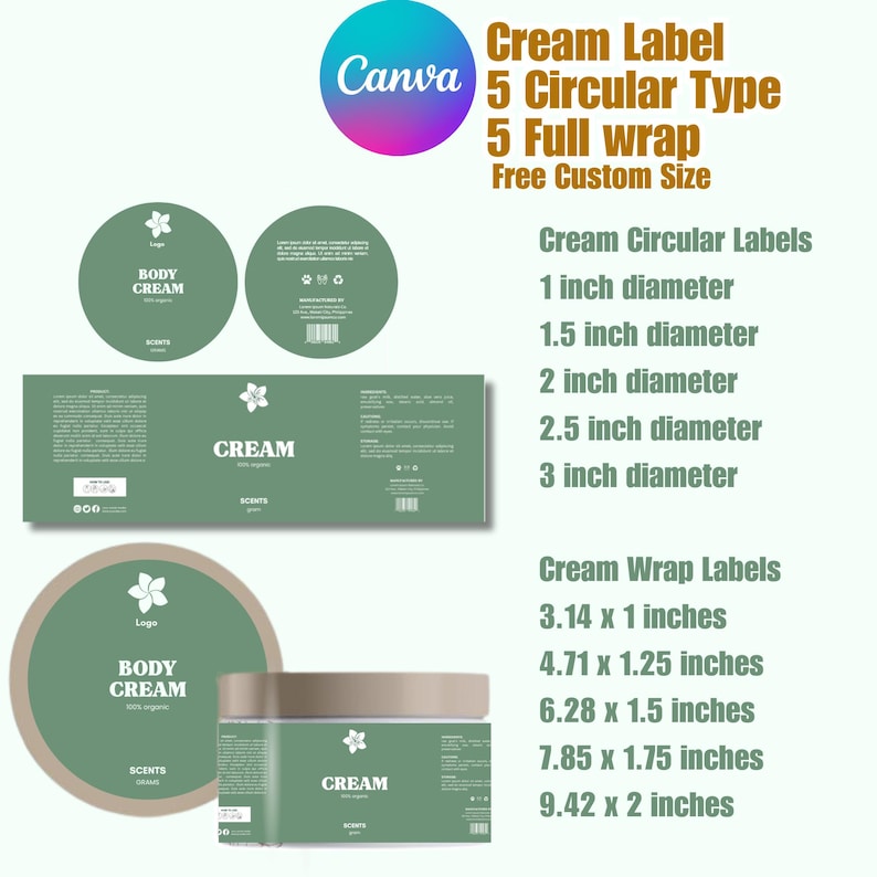 Cream Jar Cosmetic Label and Box Template for Canva, Editable Candle ...