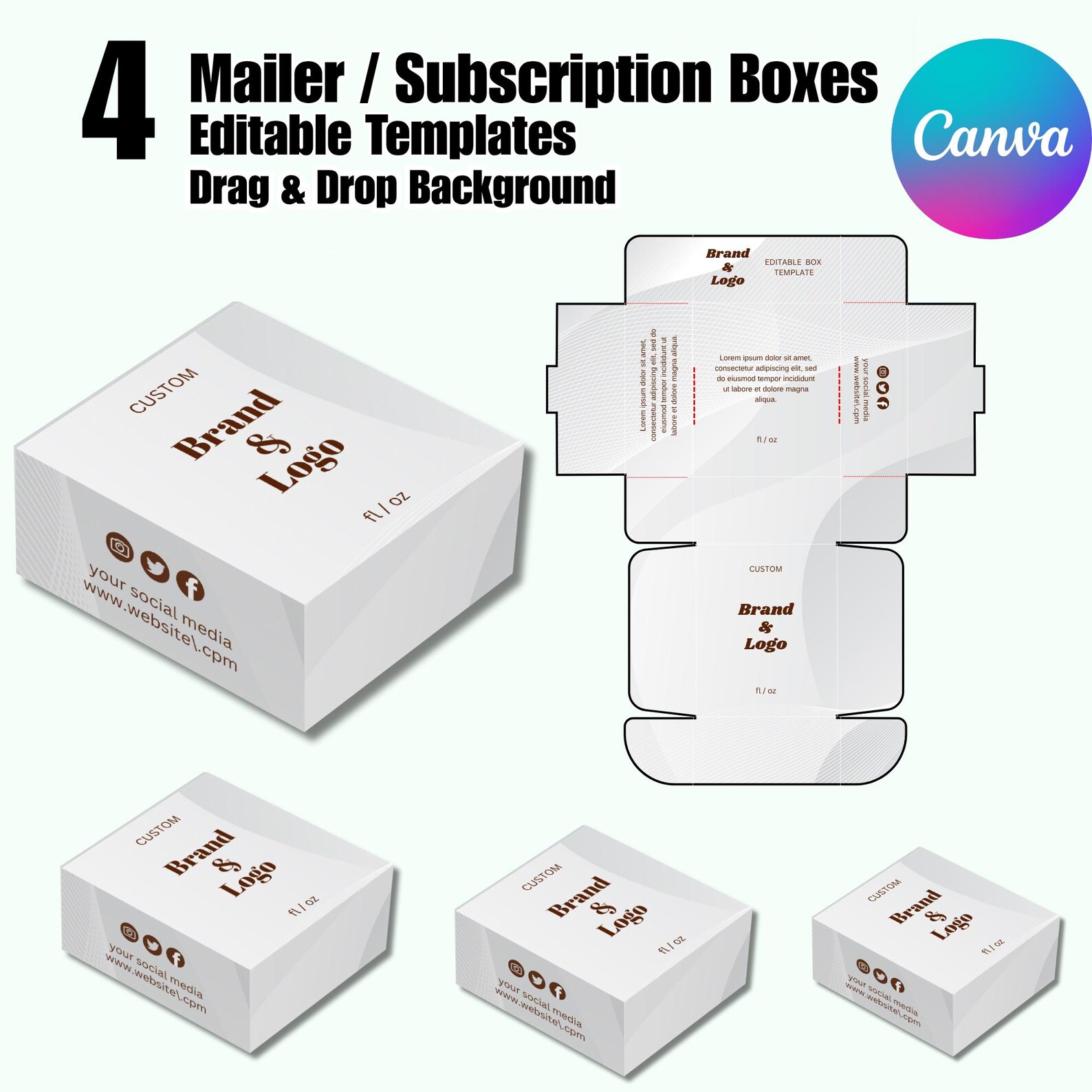 Editable Rectangular Mailer Box Template for Canva, Custom Subscription ...