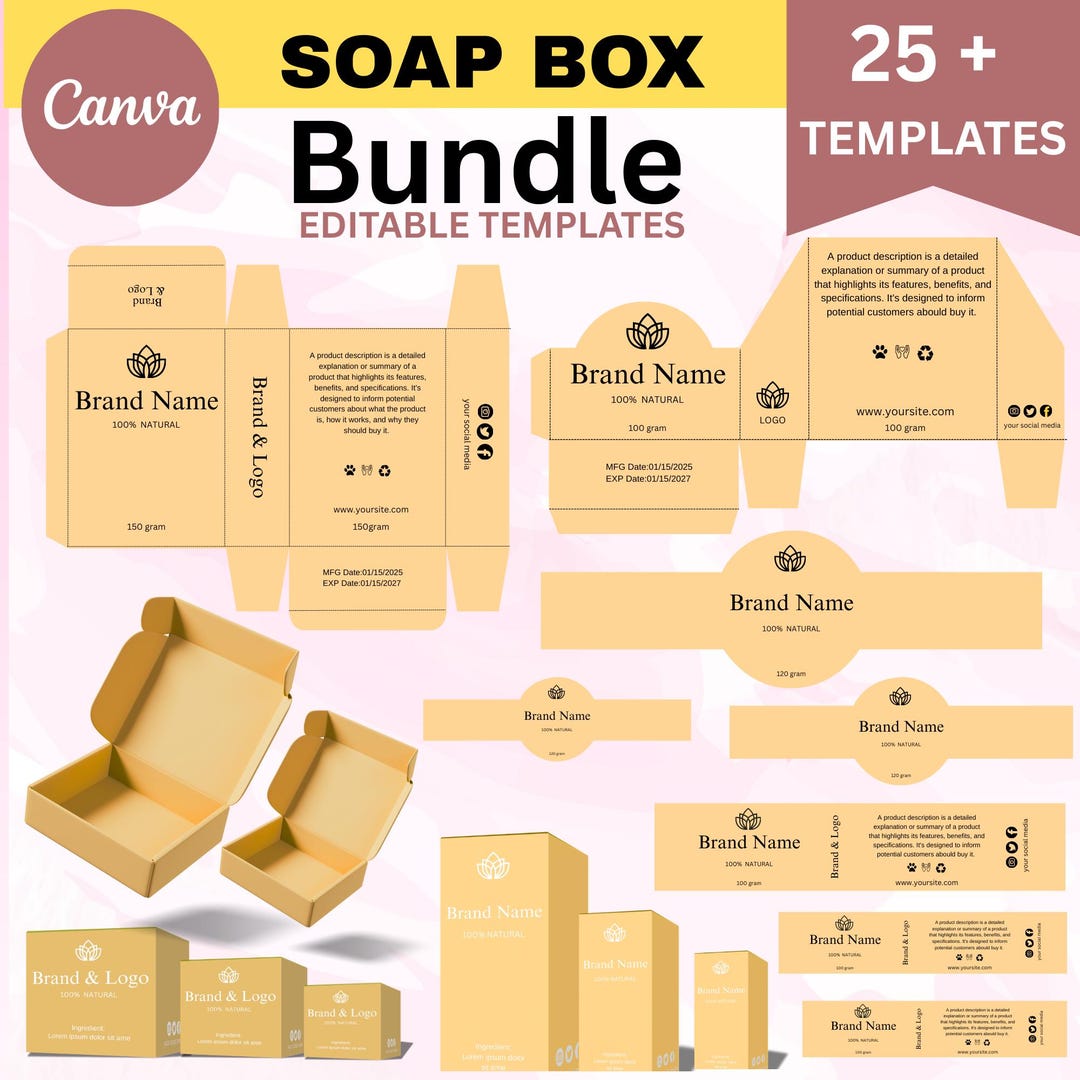 Soap Packaging Box Template for Canva, Editable Soap Wrap Label ...