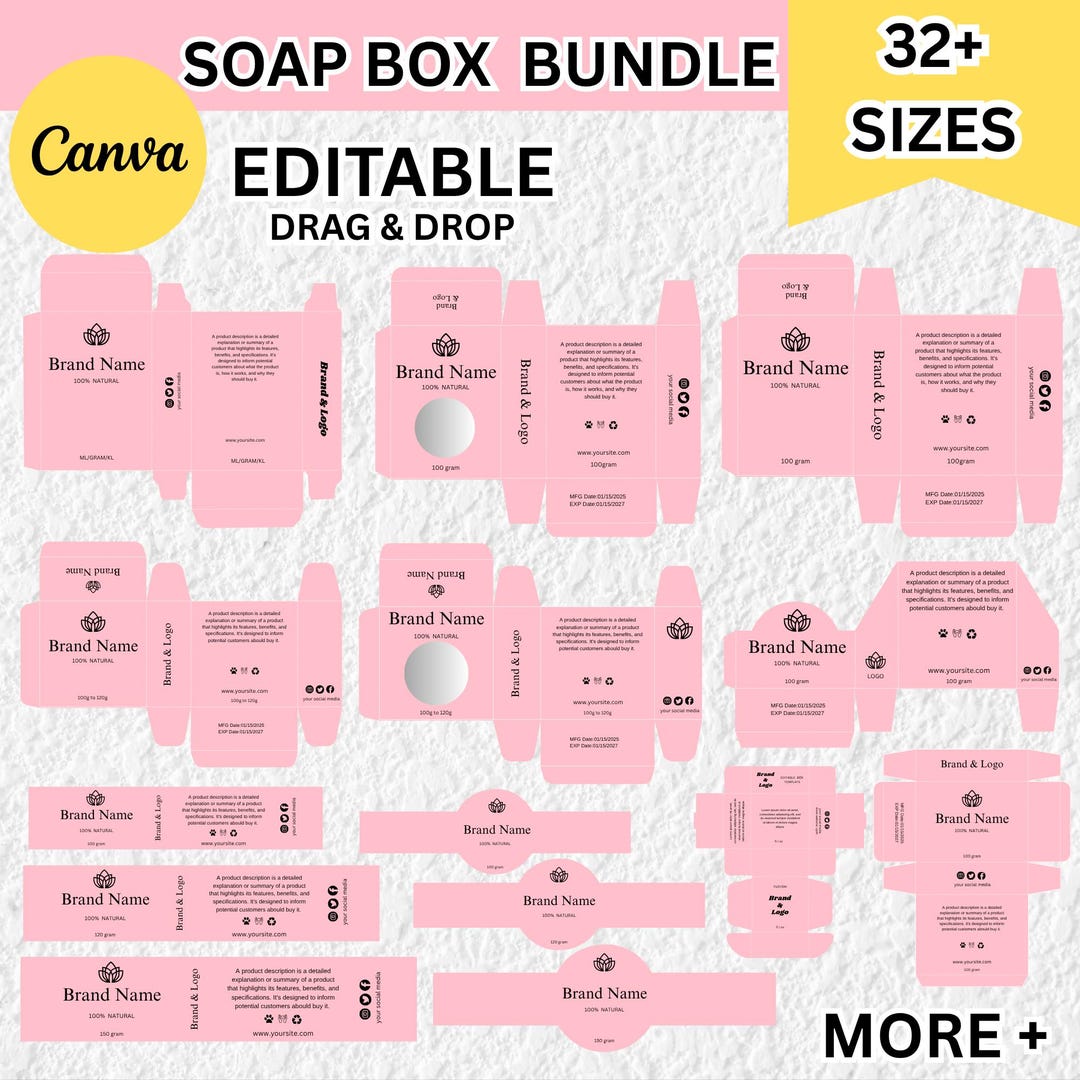 Editable Soap Packaging Box Template for Canva, DIY Soap Box Label ...