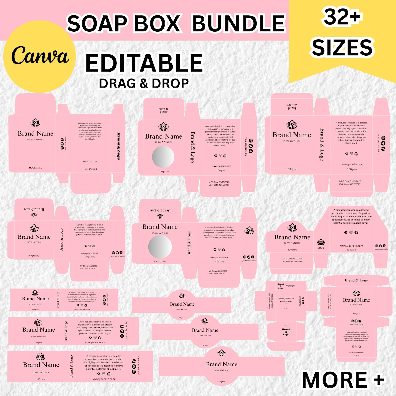 Editable Soap Packaging Box Template for Canva, DIY Soap Box Label ...