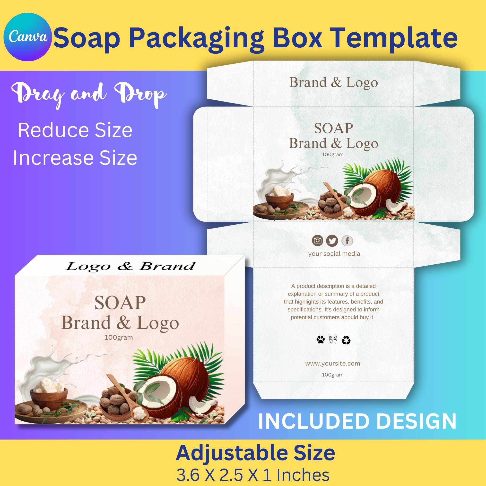 Soap Packaging Box Templates Editable in Canva, Printable Soap ...