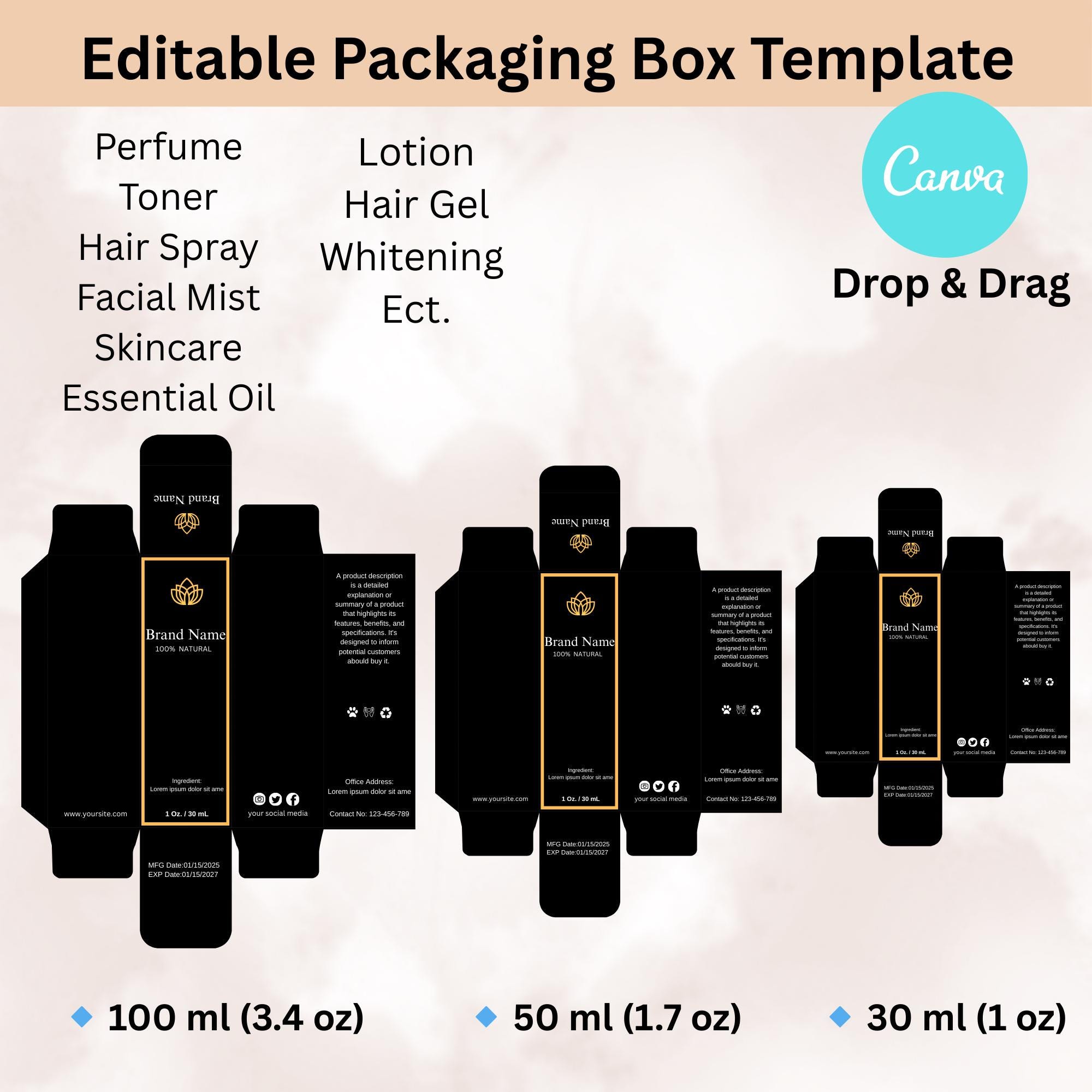 Editable Product Packaging Box Template for Branding, Cosmetic Packaging Design Template in ...