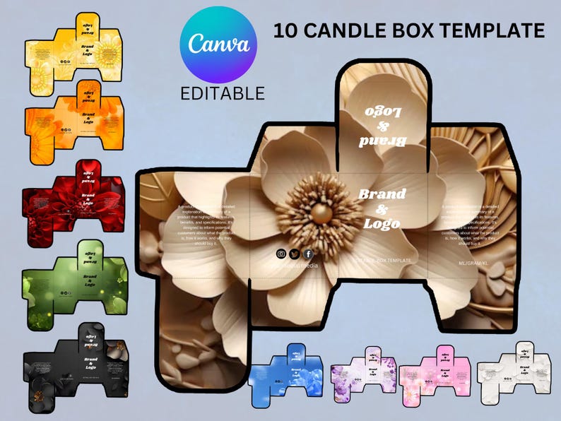 Bundle Editable Candle Box Template | Custom Candle Packaging | Small ...