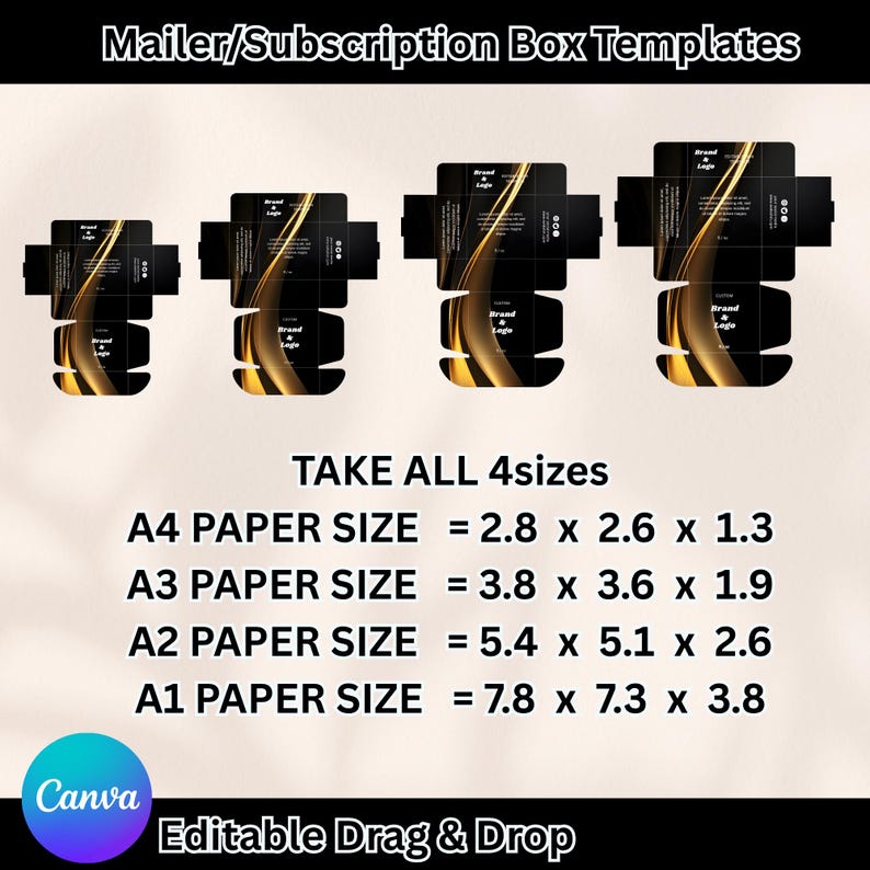Editable Mailer Box Template for Canva, Personalize Shipping Box for ...