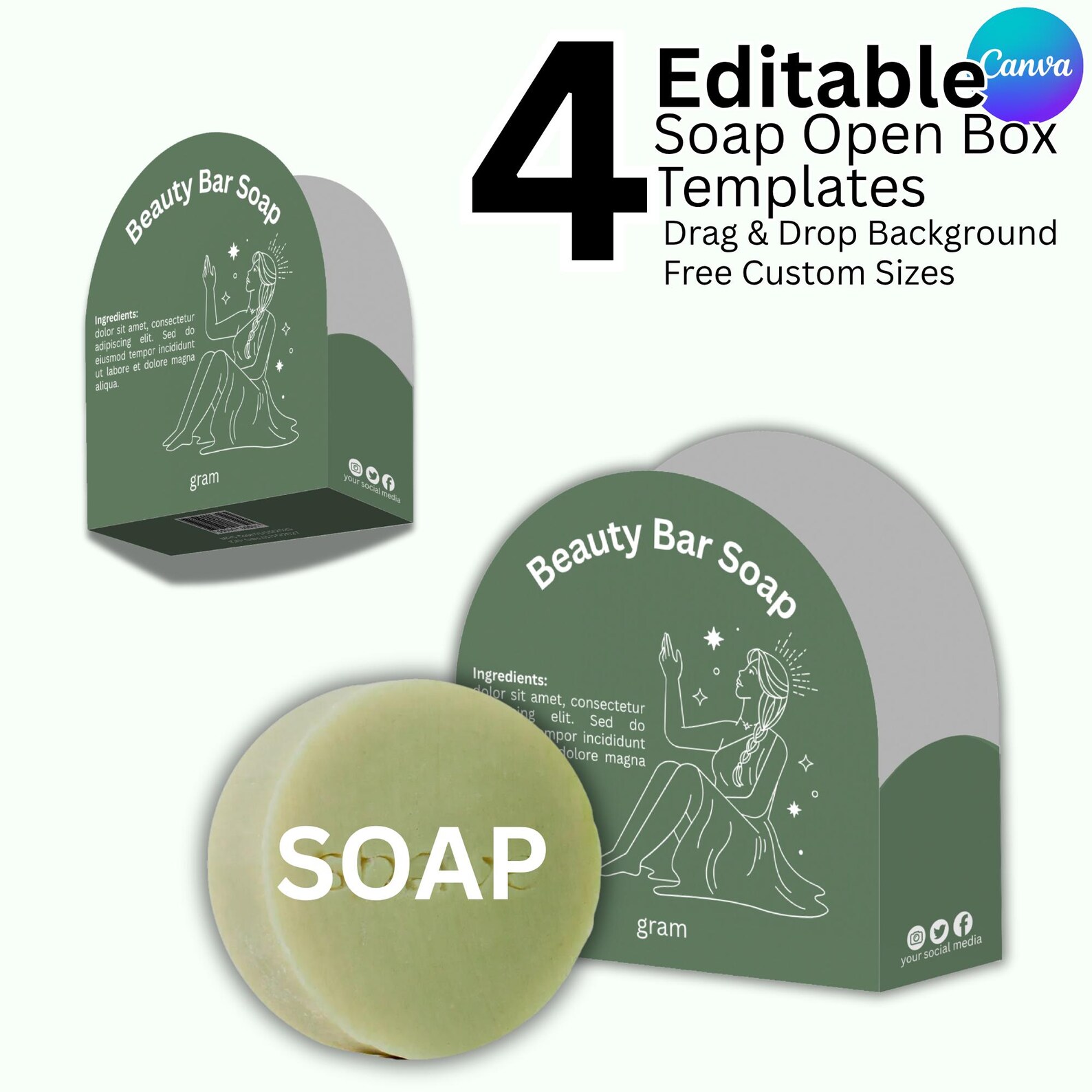 Editable Half Soap Box Template for Canva, Custom Soap Box Design ...
