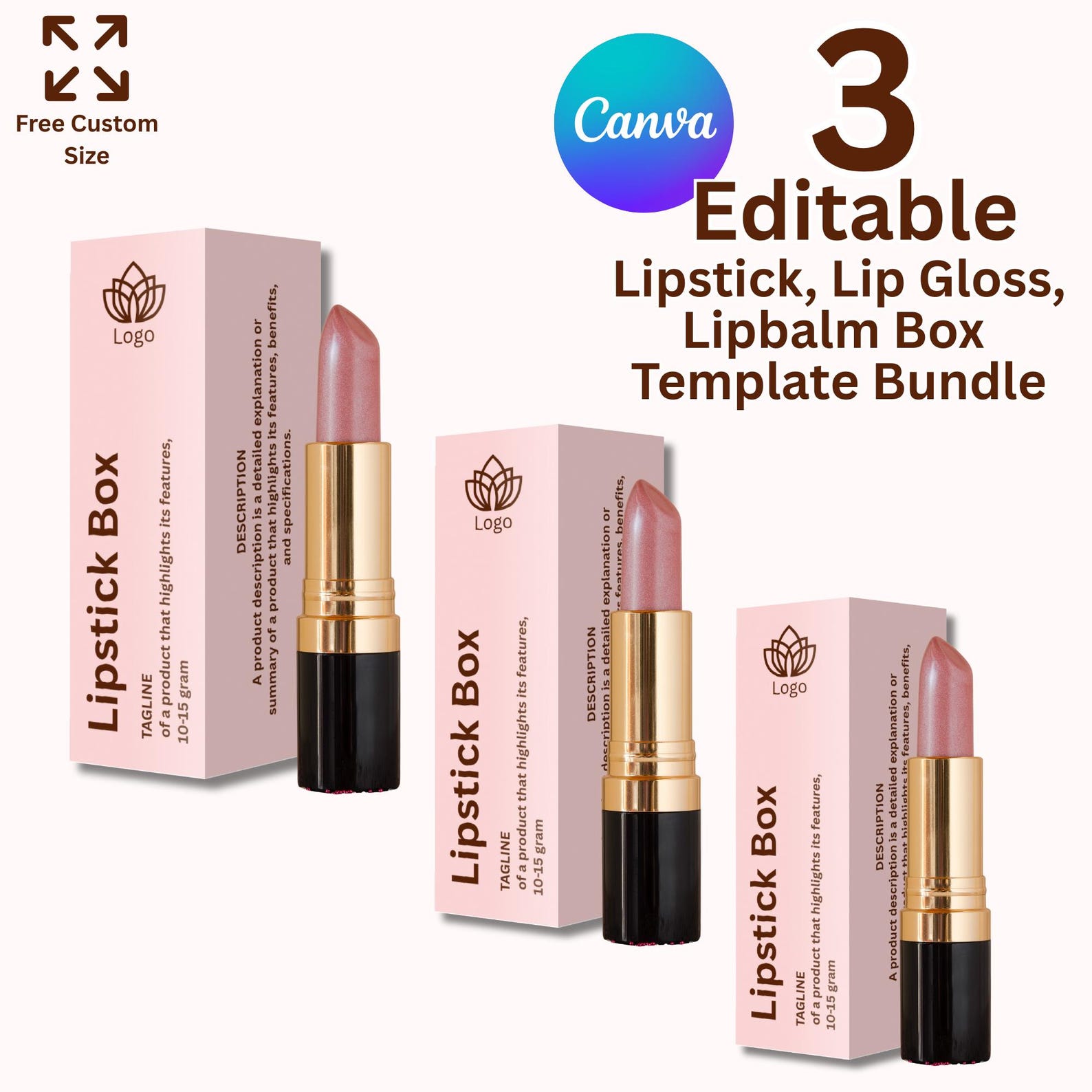 Editable Lipstick Packaging Box Template for Canva, Custom Lip Gloss ...