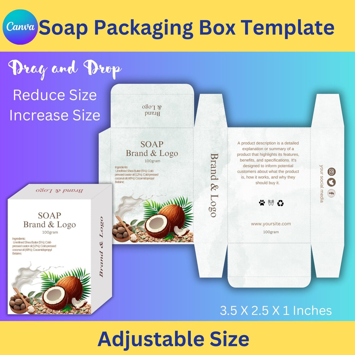 Soap Packaging Box Template Editable in Canva, Modern Soap Packaging ...