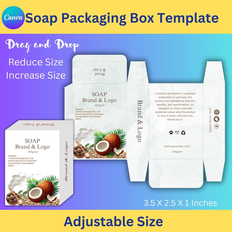 Soap Packaging Box Template Editable in Canva, Modern Soap Packaging ...