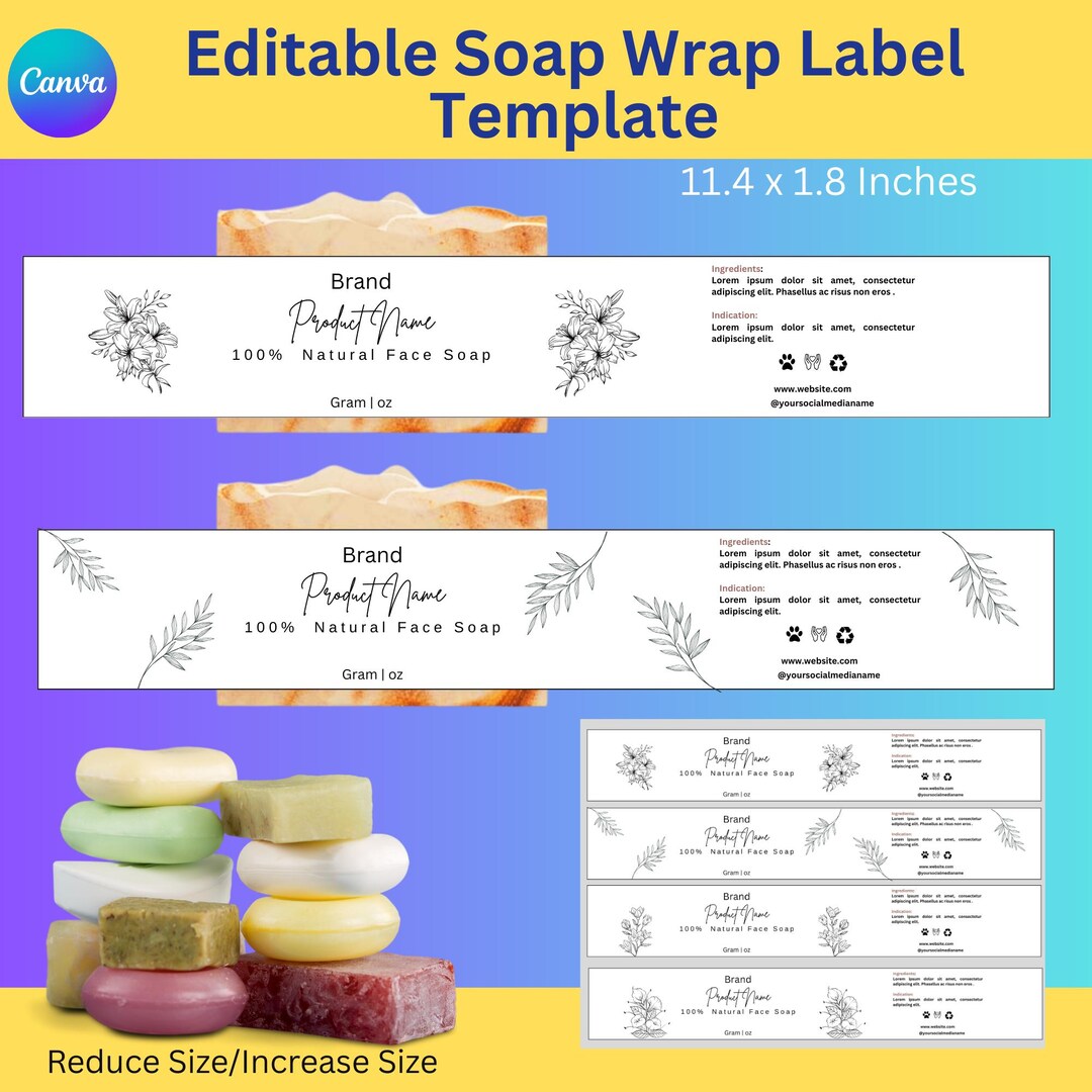 Soap Wrap Packaging Label Template in Canva, Editable Soap Label ...