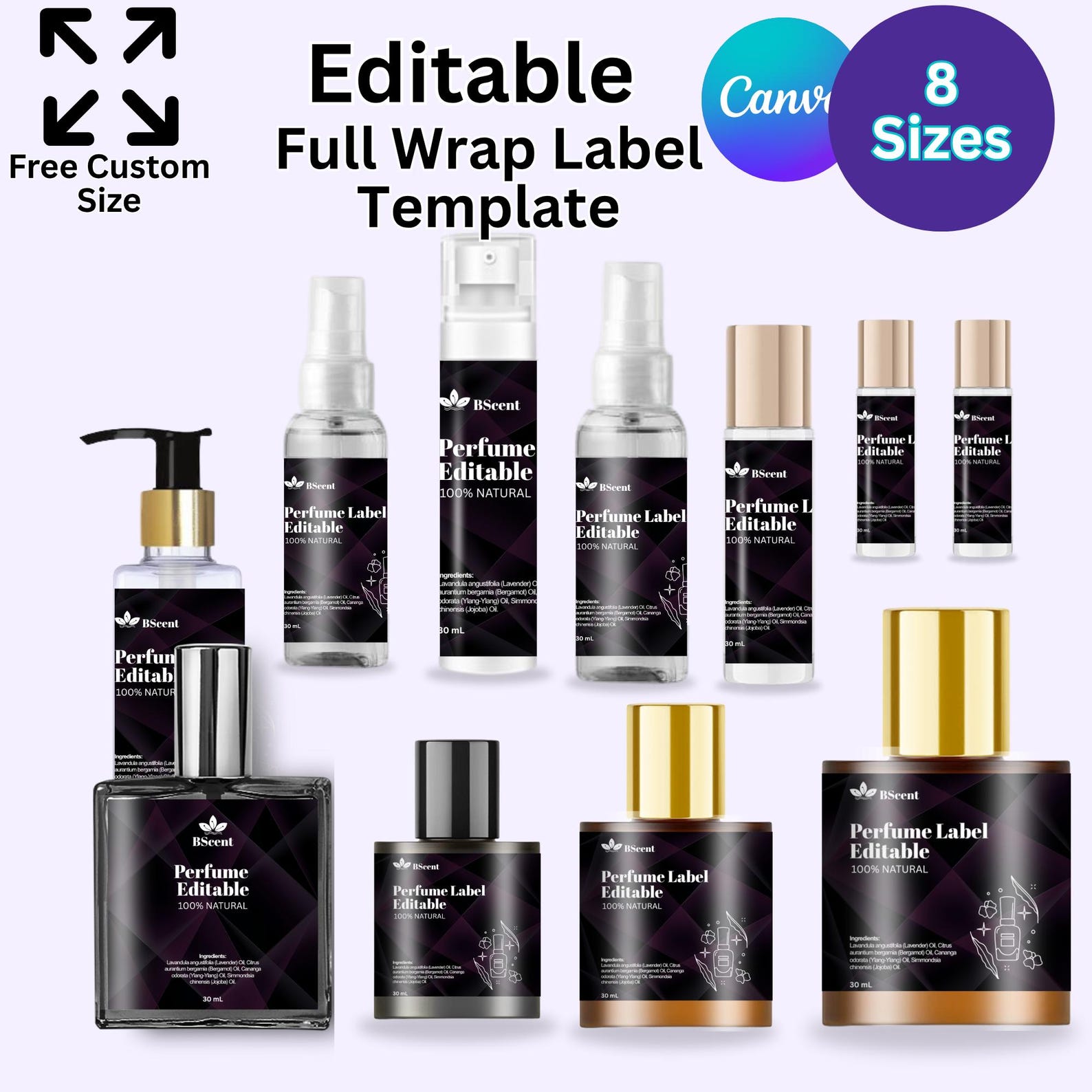 Editable Perfume Label & Box Templates, Canva Template for Spray ...