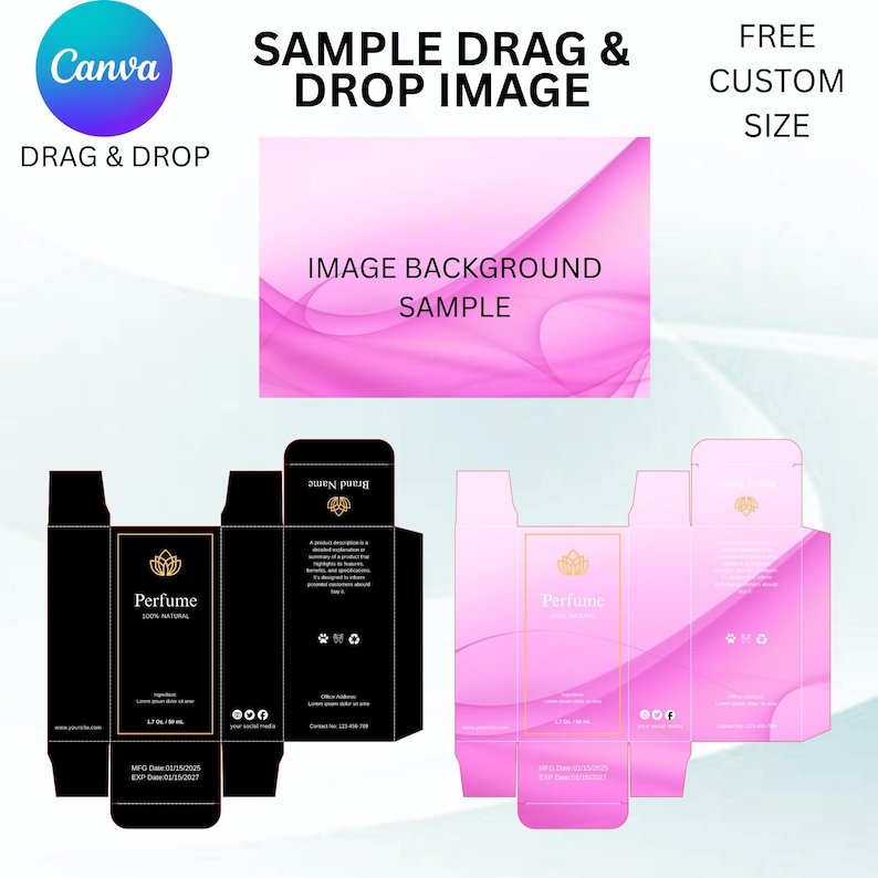 3 Editable Perfume Box Template for Canva, Custom Business Branding Box ...