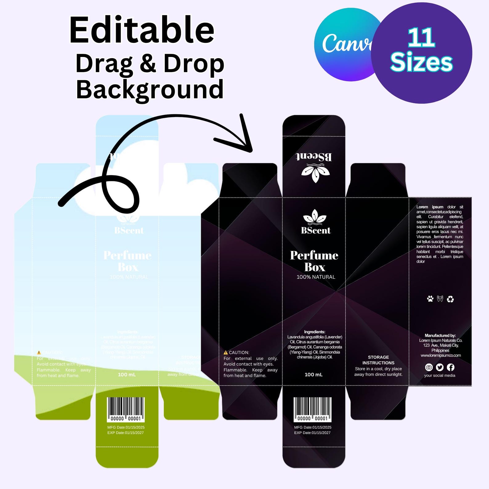 Editable Perfume Label & Box Templates, Canva Template for Spray ...