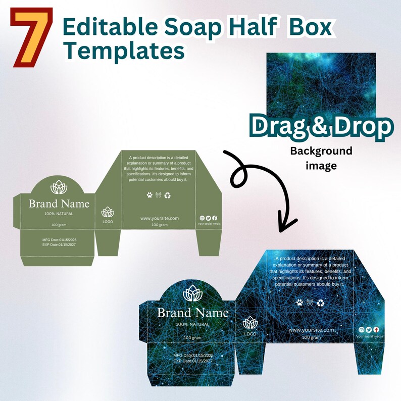 Editable Soap Bar Half Box Template Bundle for Canva, Custom Soap Box ...
