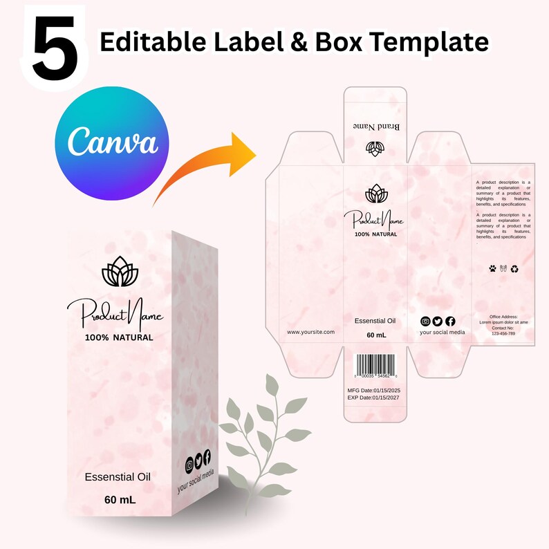 Editable Cosmetic Label & Box Template Bundle for Canva, Custom ...