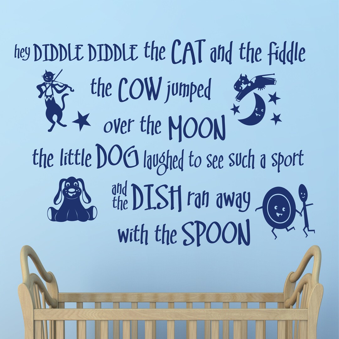 Playroom Wall Decal Hey Diddle Diddle Set, Nursery Rhyme Vinyl Wall ...
