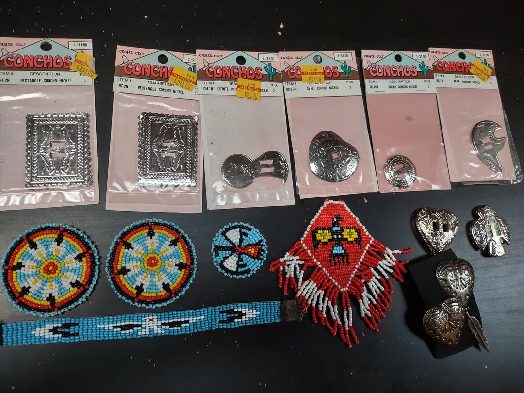 Lot Beadwork Craft Feathers Seed Beaded Rosette Medallions, Thunderbird ...