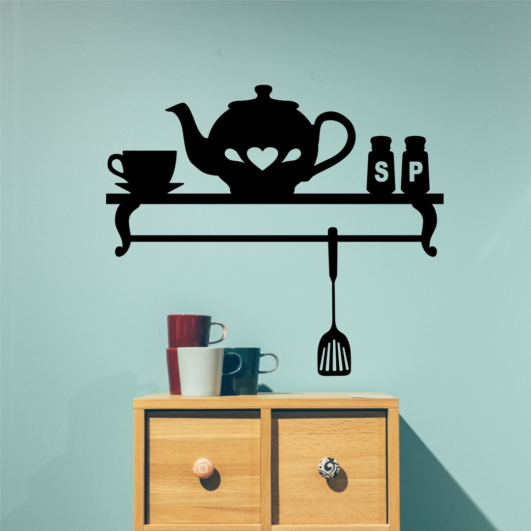 Farmhouse Kitchen Wall Decal Teapot Shelf, Tea Lovers Farmhouse Wall ...