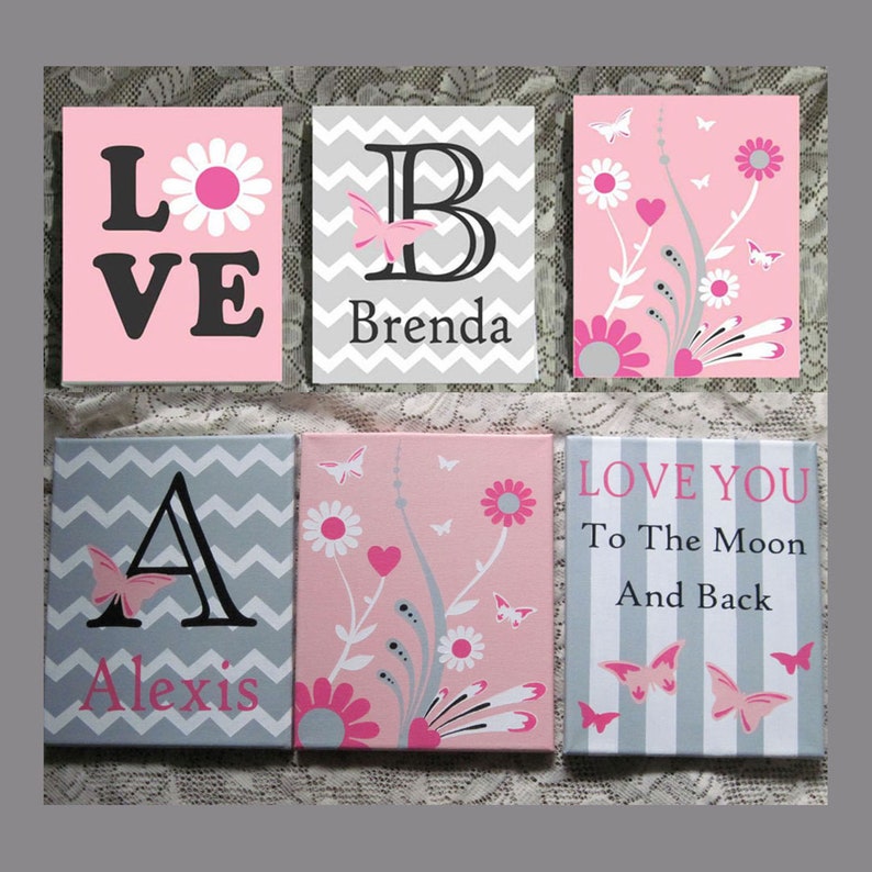 Nursery Painted Canvas Girl Name Butterfly Love Custom | Etsy