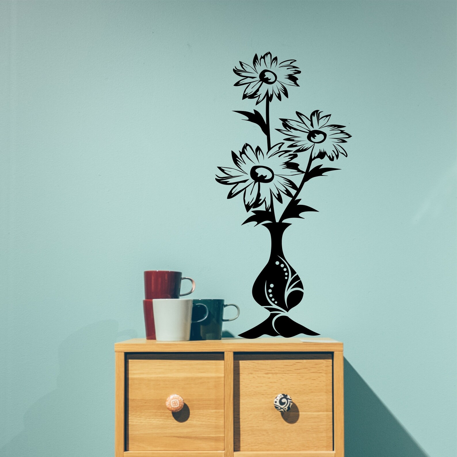 Flower Wall Decal Daisies in a Vase Whimsical Vinyl Wall Art - Etsy