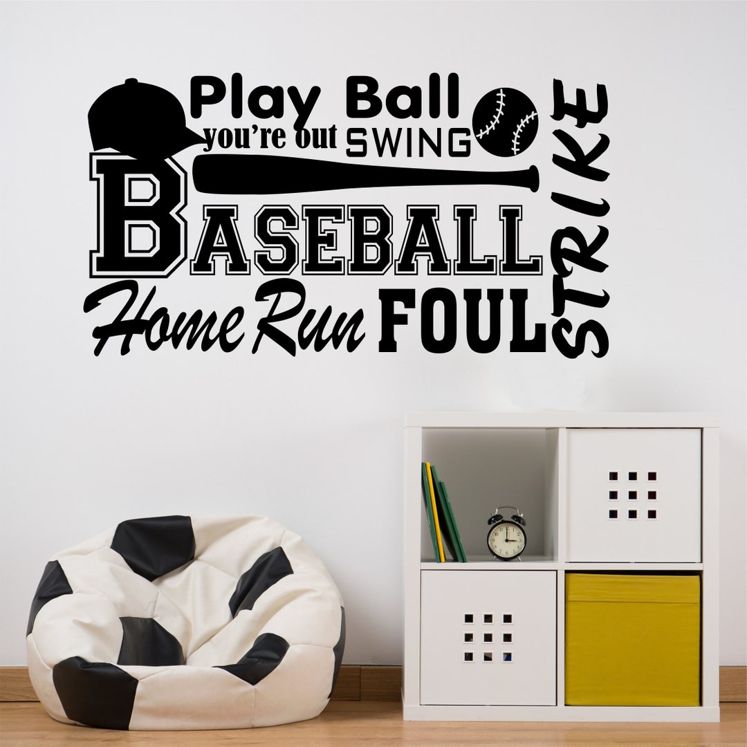 Sports Wall Decal Baseball Word Collage, Kids Bedroom Vinyl Wall ...