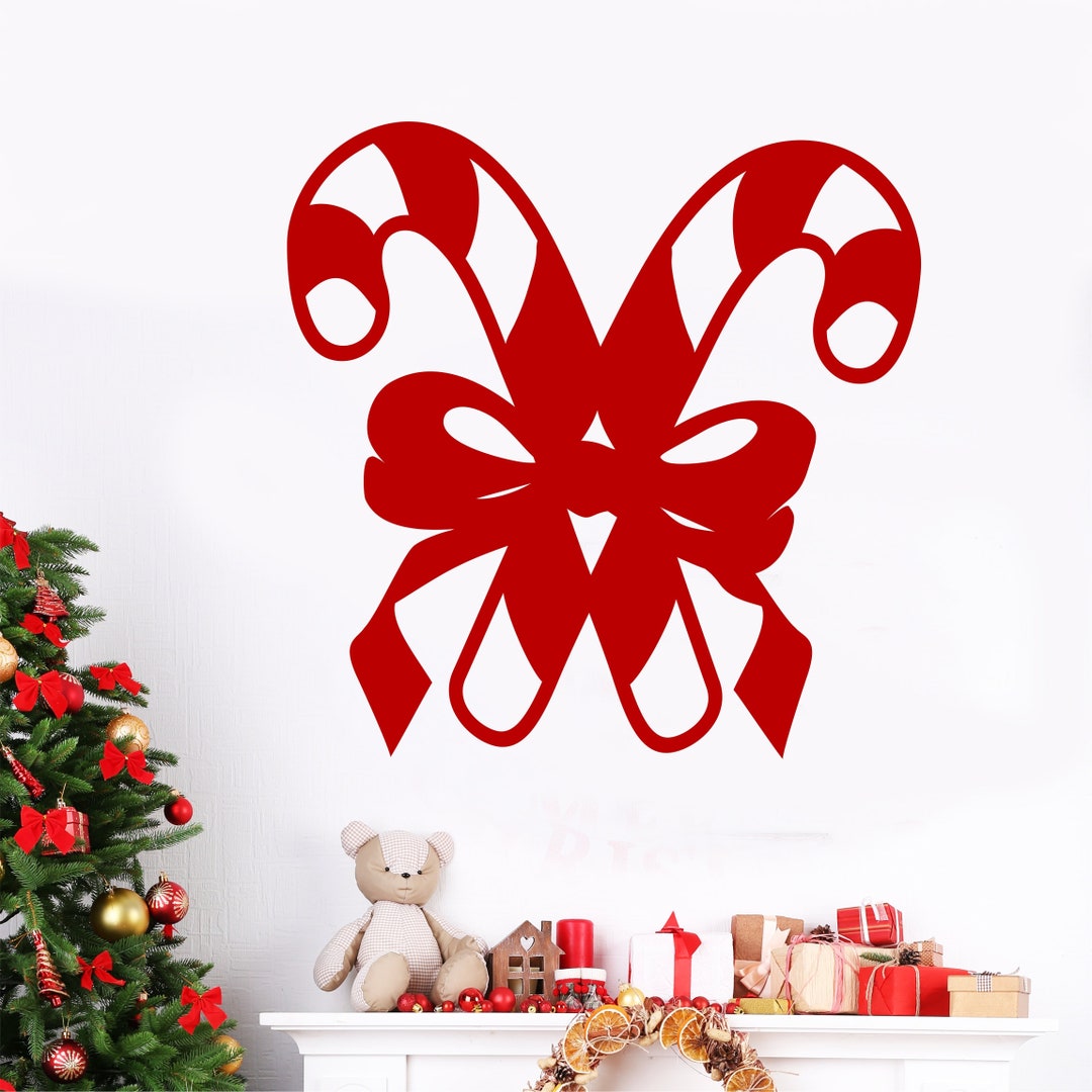 Holiday Wall Decal Candy Canes and Bow Christmas Decoration, Home ...