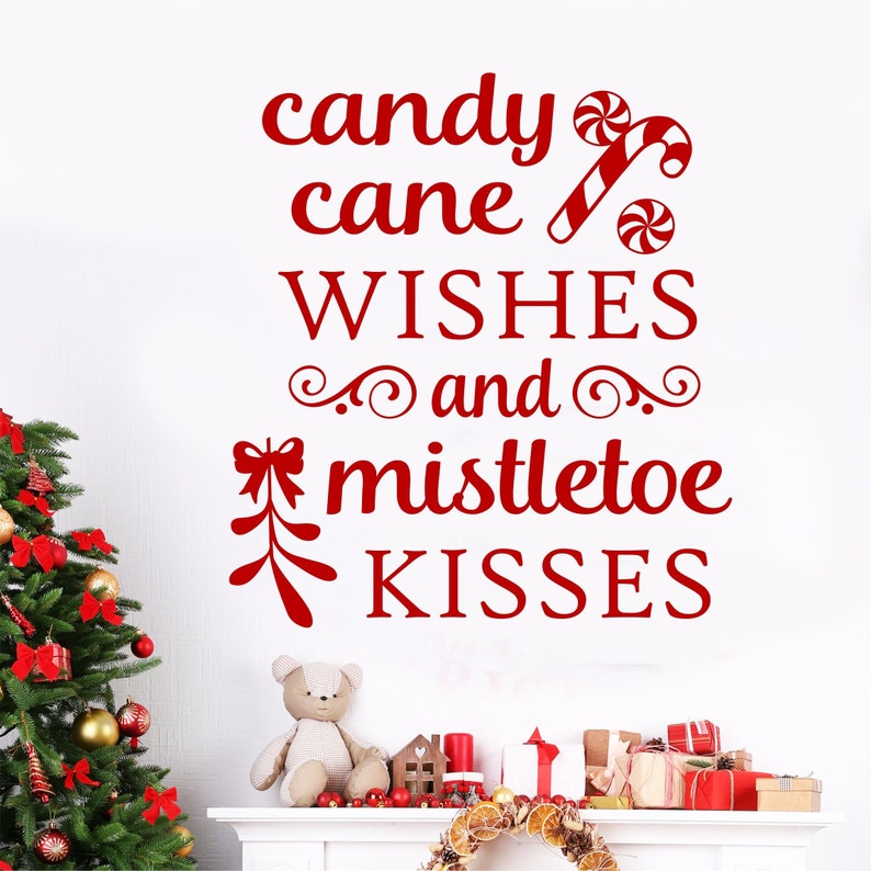 Holiday Wall Decal Candy Cane Wishes Mistletoe Kisses | Etsy