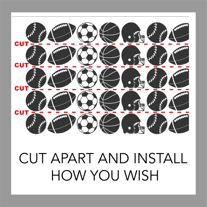 Sports Wall Decal Sport Balls Accent Border 16 Feet, Kids Bedroom Vinyl ...