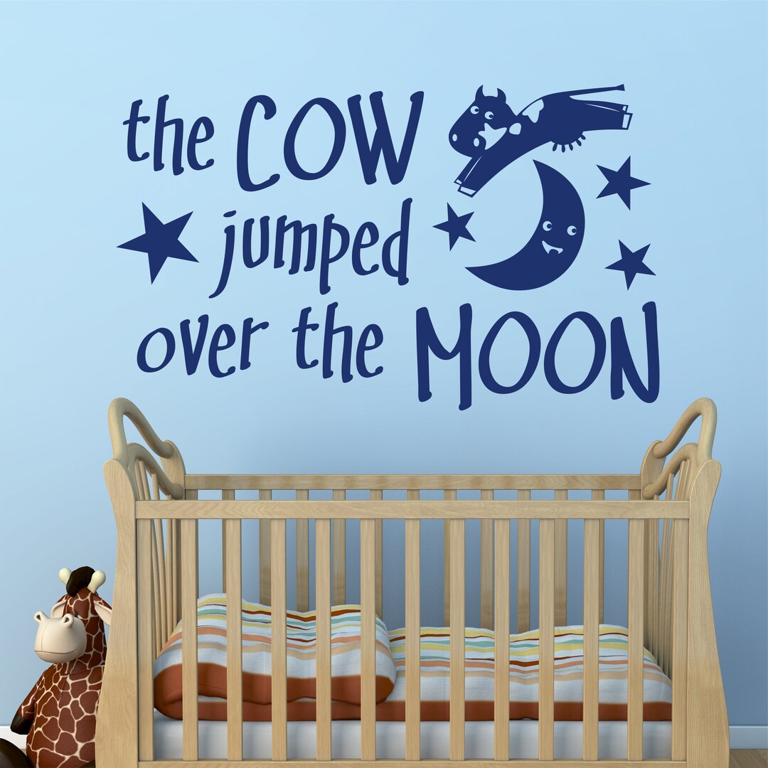Playroom Wall Decal Cow Jumped Over Moon, Nursery Rhyme Vinyl Wall ...