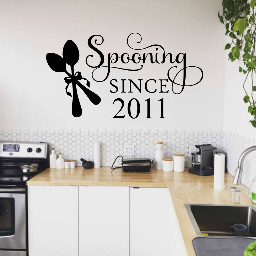 Custom Wall Decal Spooning Since Date, Whimsical Farmhouse Kitchen ...