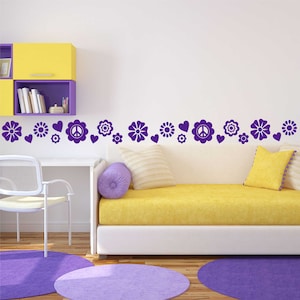 Teen Bedroom Wall Decal Flower Accent Border 16 Foot, Bohemian Style ...