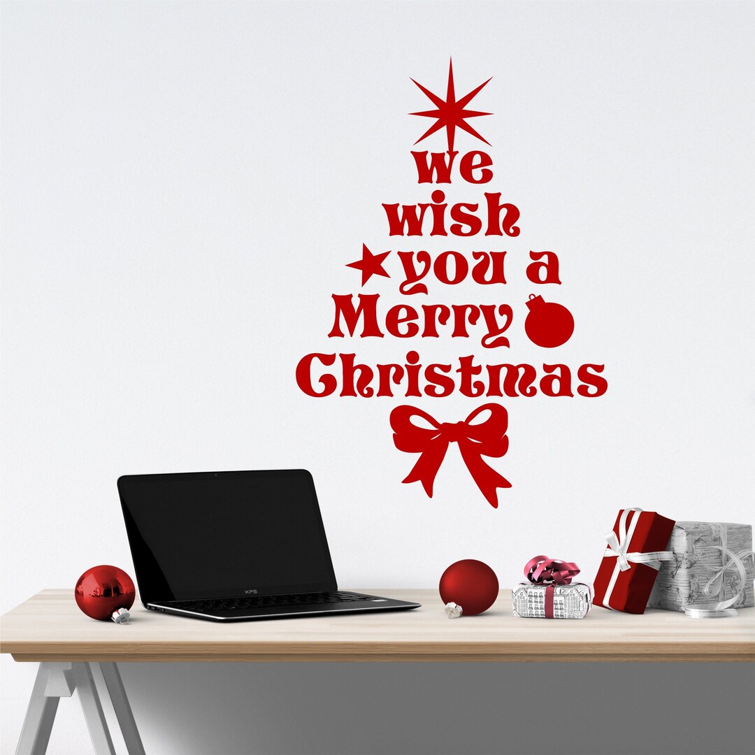 Holiday Wall Decal Wish You Merry Christmas Tree Shape - Etsy