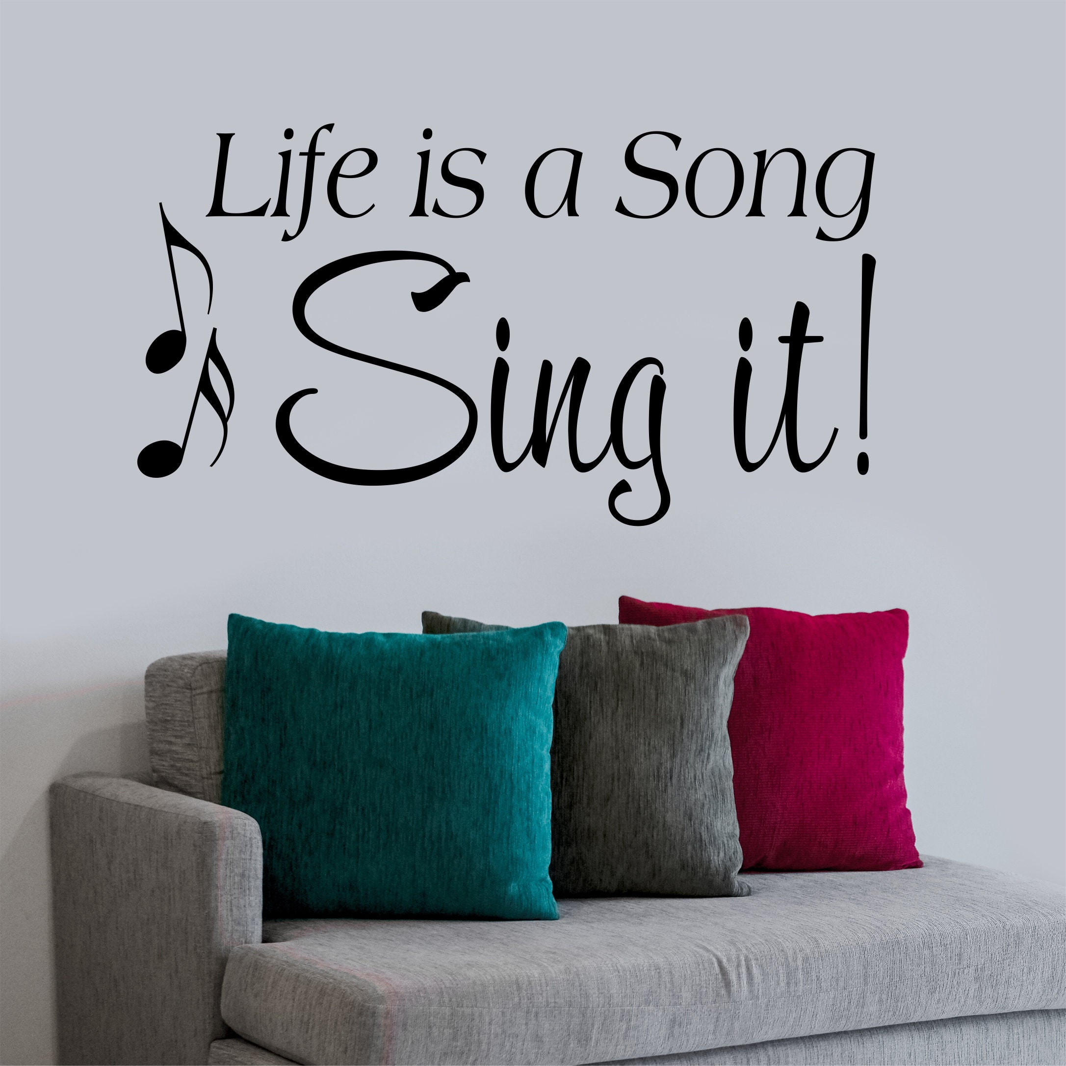 Music Wall Decal Life is a Song, Musical Theme Vinyl Wall Lettering ...