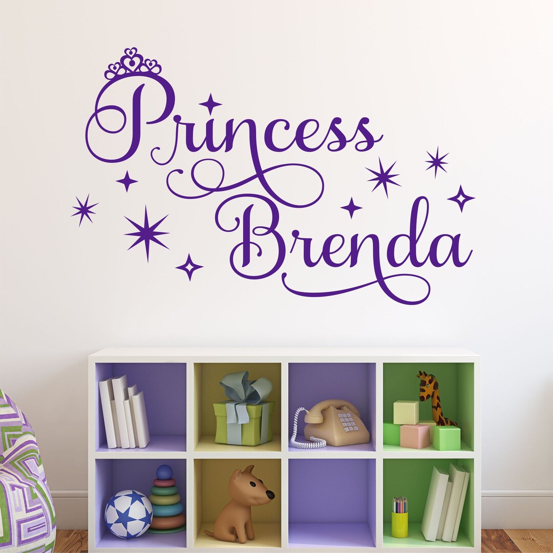 Custom Name Decal Princess Crown Stars, Girl Bedroom Vinyl Wall ...