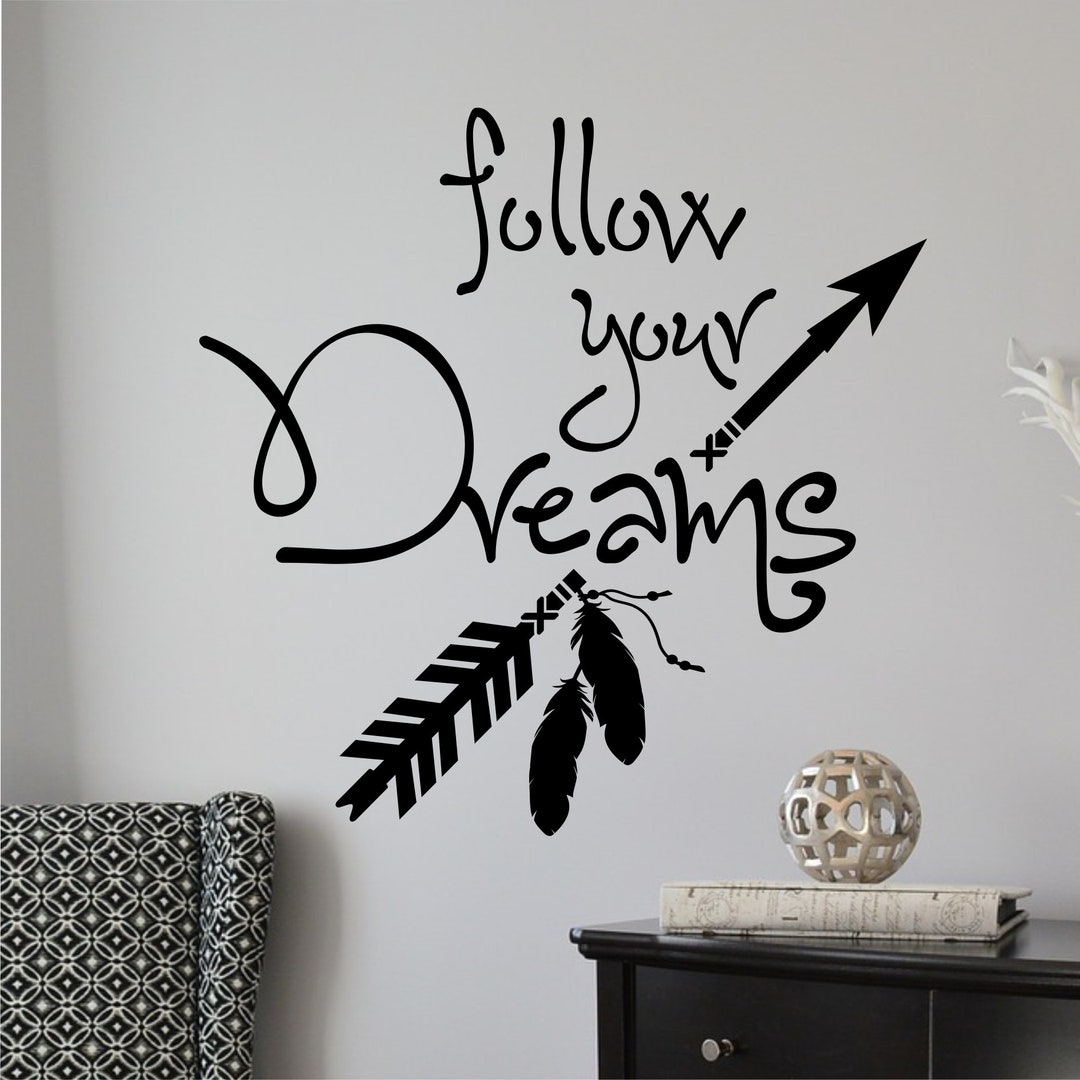 Motivational Wall Decal Follow Your Dreams Arrow, Rustic Bedroom Vinyl ...