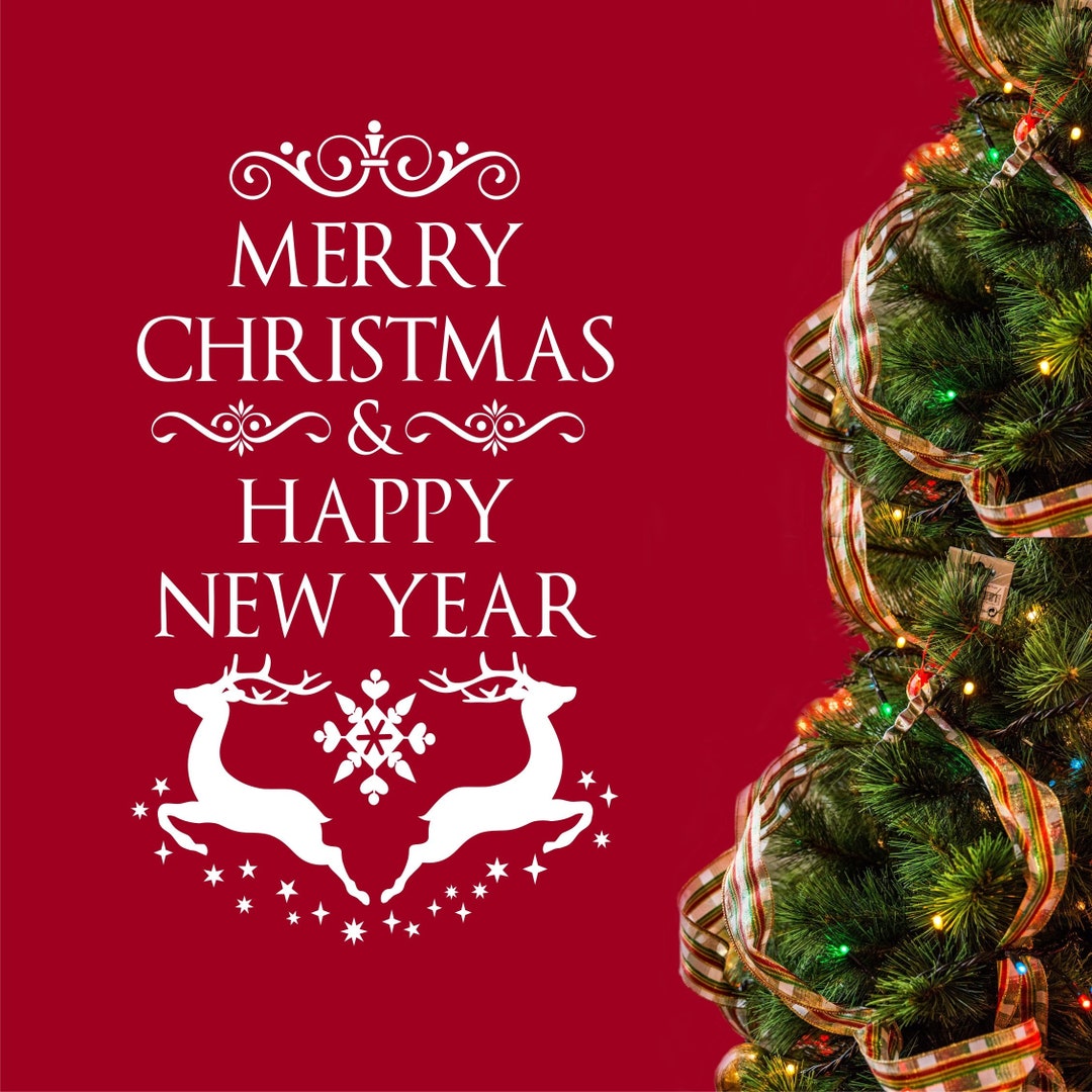 Holiday Decal Merry Christmas Happy New Year Reindeer Decoration ...
