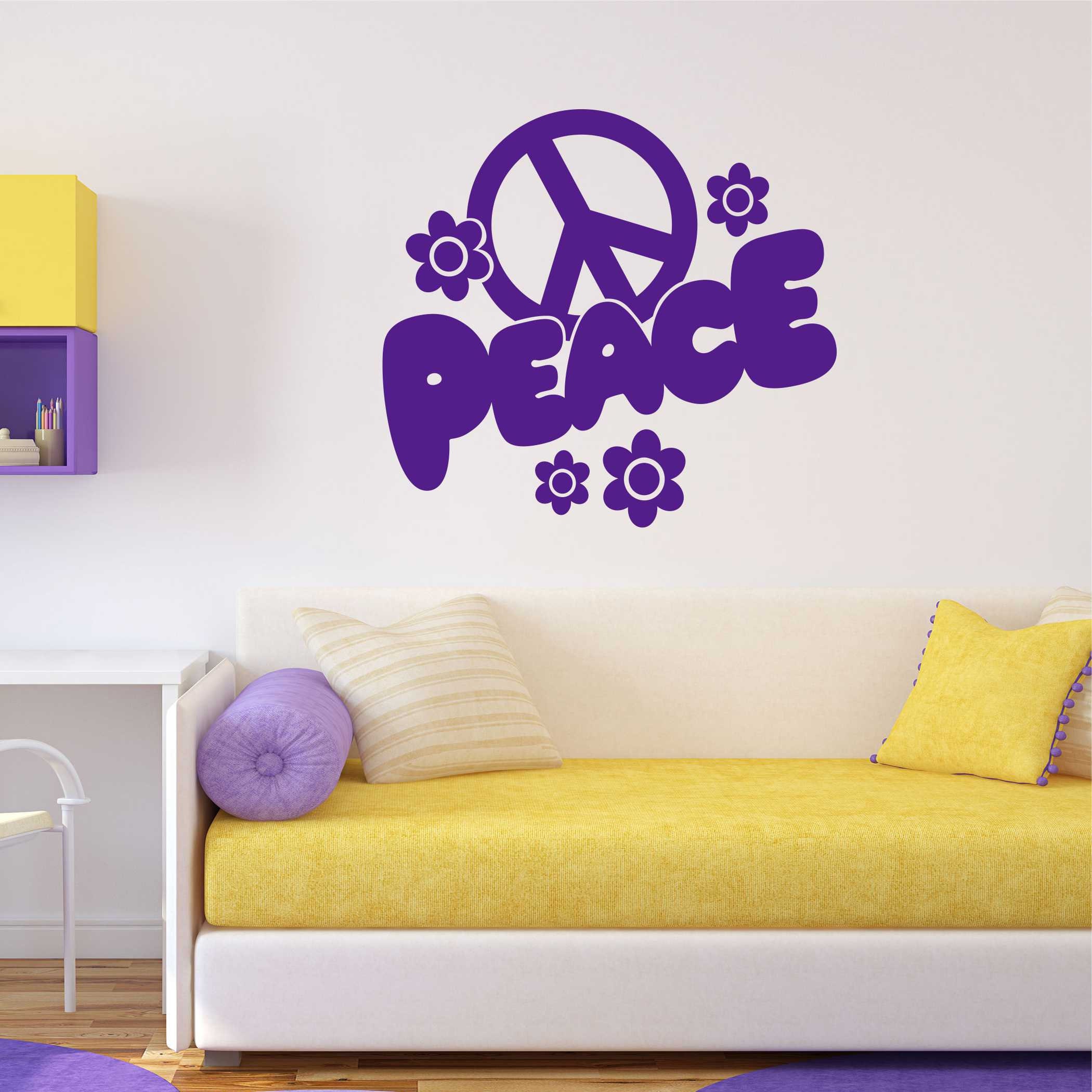 Teen Bedroom Wall Decal Fat Peace Sign, Bohemian Style Vinyl Wall ...