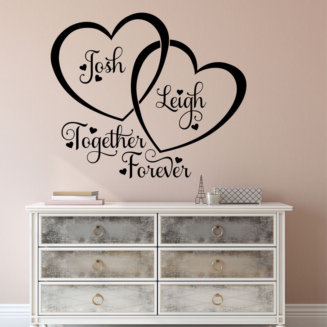Custom Bedroom Wall Decal Entwined Hearts Together Forever, Romantic ...
