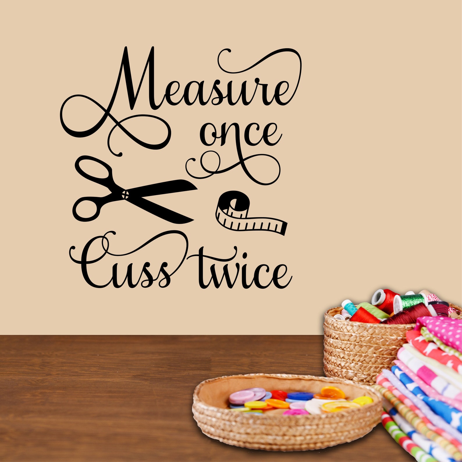 Funny Craft Room Wall Decal Measure Once Cuss Twice Sewing | Etsy