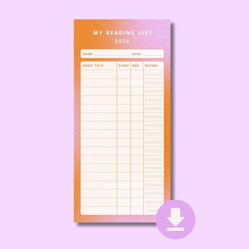 2026 Gradient Reading List Bookmark Printable | Book Tracker | Reading ...
