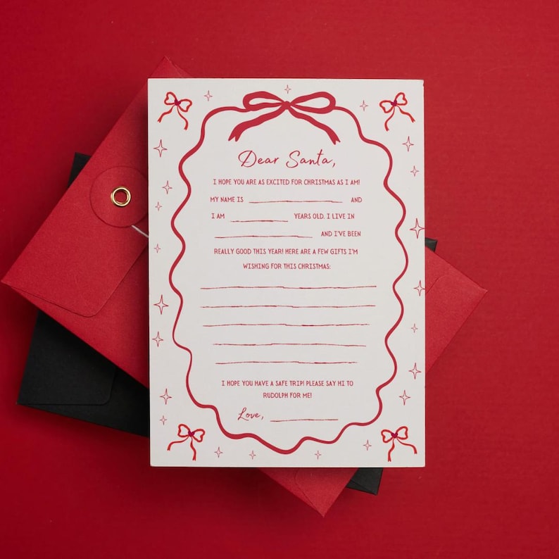 Red Bow Christmas Wishlist for Kids | Santa Letter With Sparkles ...