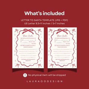 Red Bow Christmas Wishlist for Kids | Santa Letter With Sparkles ...